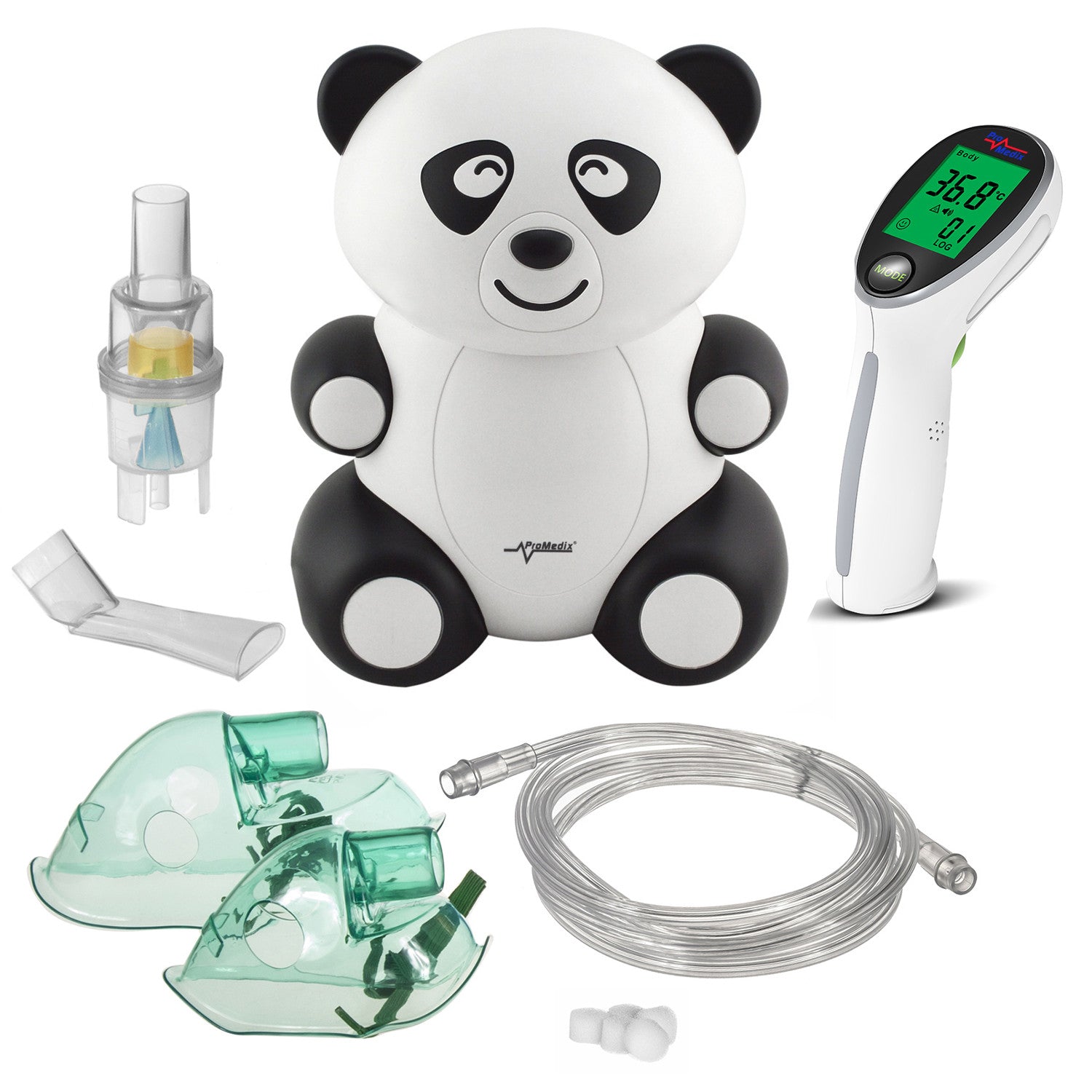 Inhalator pentru copii Promedix PR-812 panda, nebulizator, mască, set ...